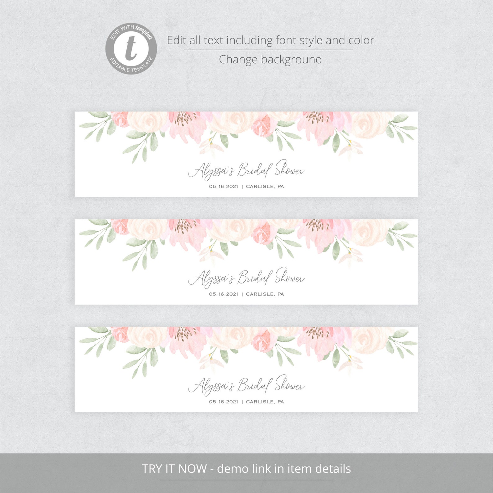 Alena Water Bottle Labels Template Bridal Shower Water - Etsy