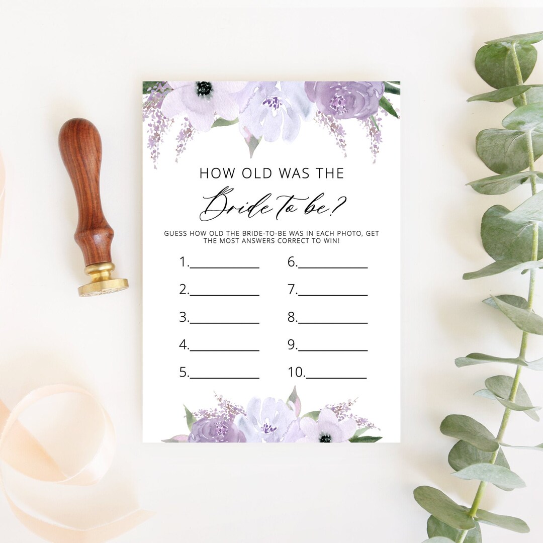 How Old Was the Bride, Bridal Shower Games Printable, Lavender Guess ...
