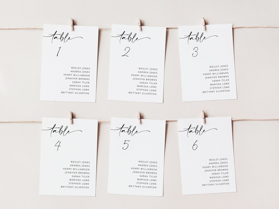 Modern Wedding Seating Chart Template, Minimalist Seating Chart Cards ...