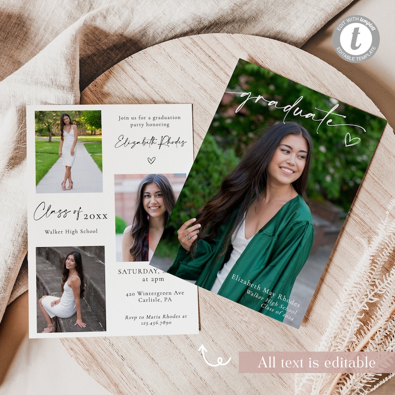 Editable Graduation Invitation Template, Modern Graduation Announcement ...