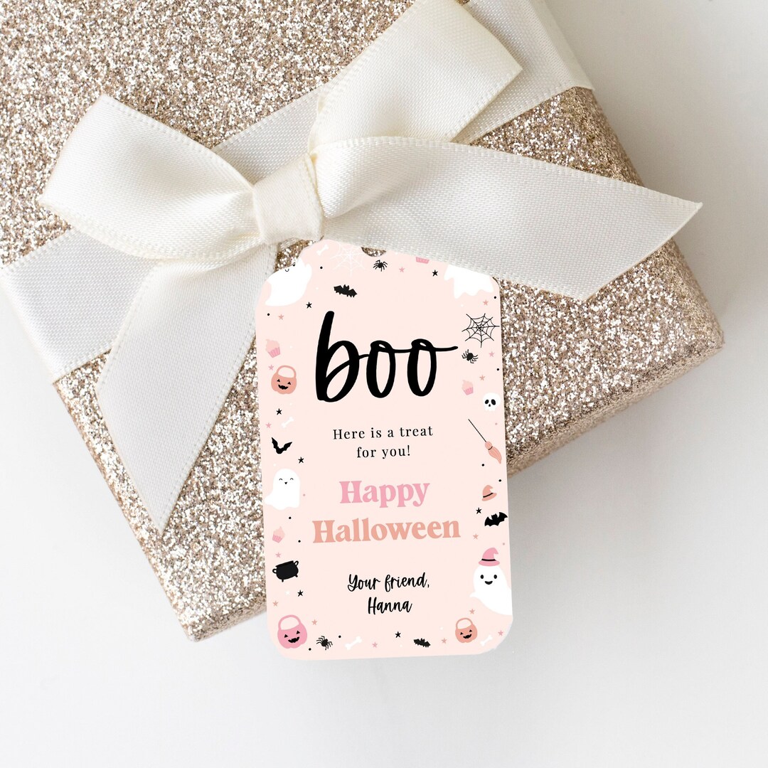 Editable Halloween Treat Favor Tag Template, Pink Girl Boo Thank You ...
