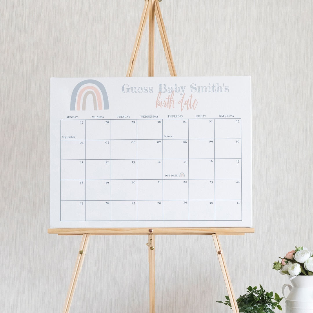 Rainbow Baby Due Date Calendar Template, Guess the Birthday Sign ...