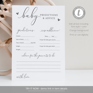 Baby Predictions and Advice Shower Game, Baby Shower Games Printable ...