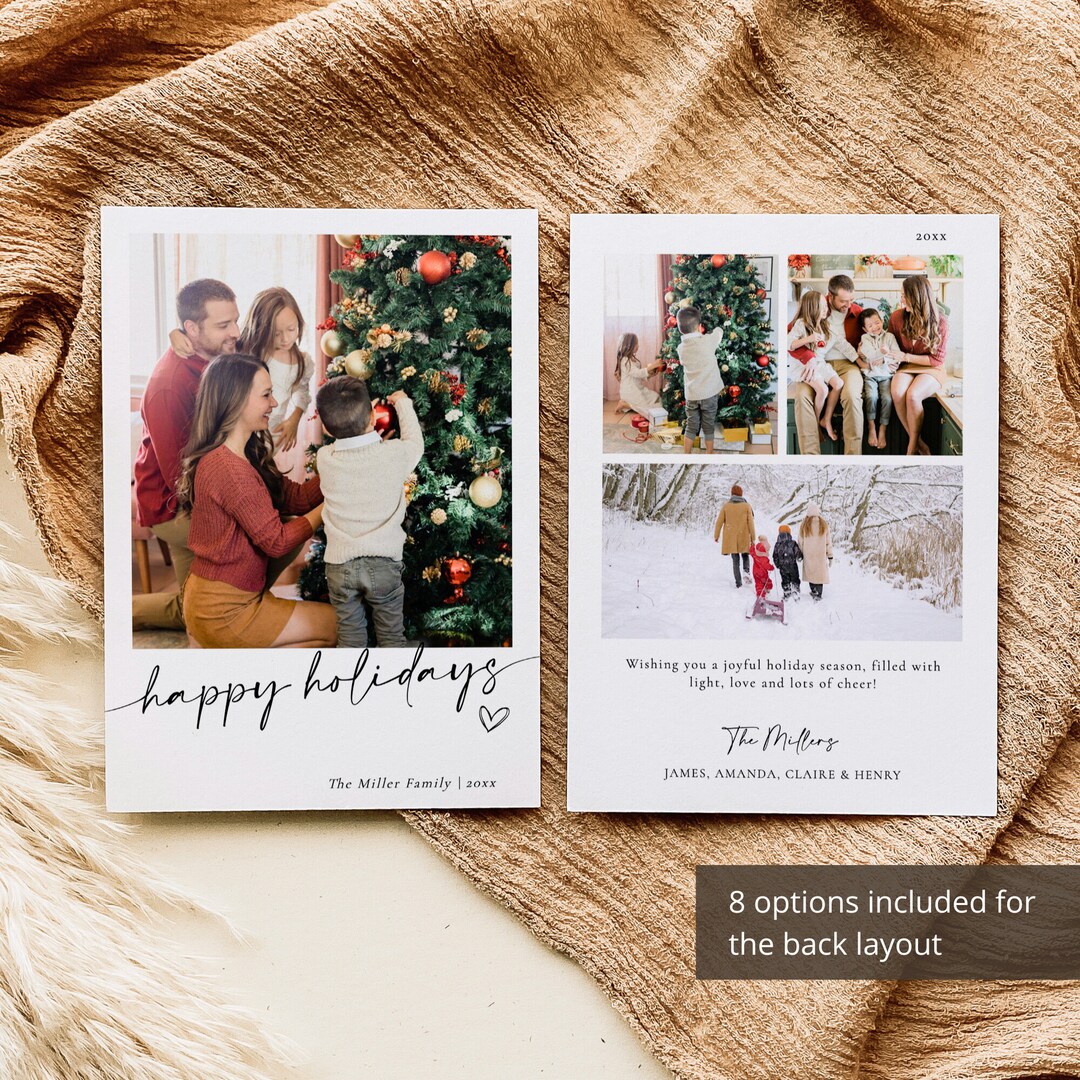 Photo Christmas Card Template, Modern Printable Holiday Card, Editable ...