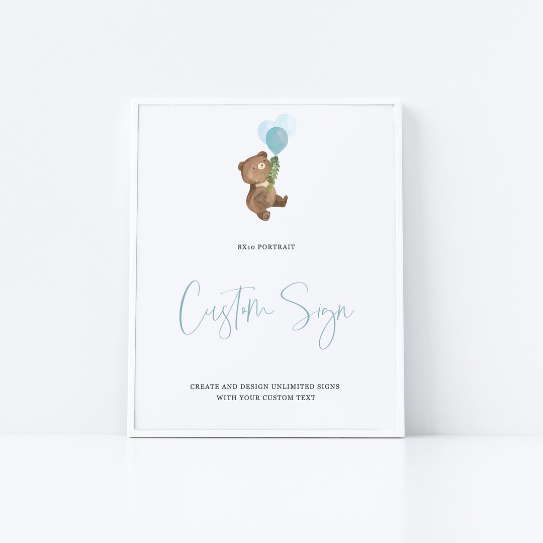 Theodore - Teddy Bear Custom Sign Template, Bear Balloons Baby Shower ...