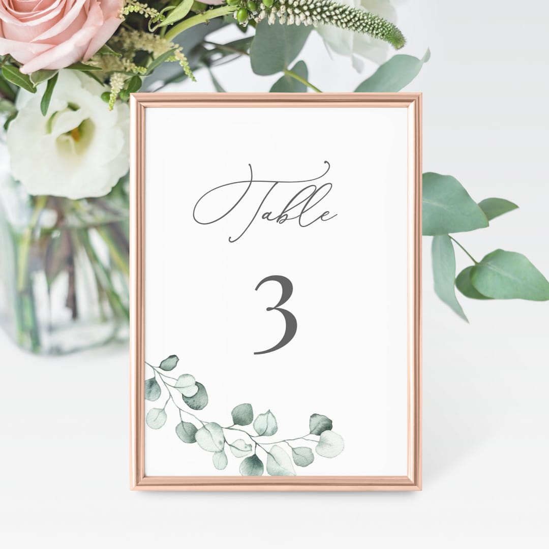Eucalyptus Wedding Table Number Template, Elegant Greenery Table Number ...