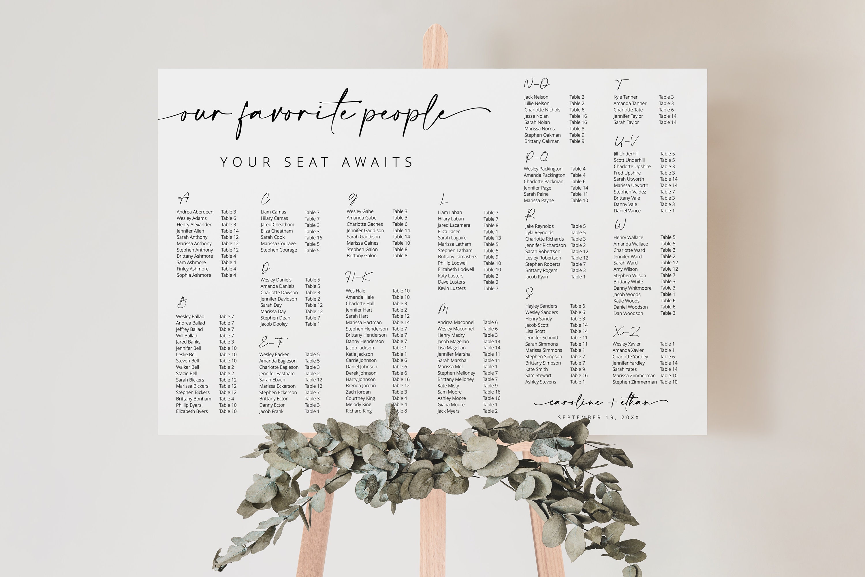 Alphabetical Elegant Seating Chart Template, Minimalist Seating Chart ...