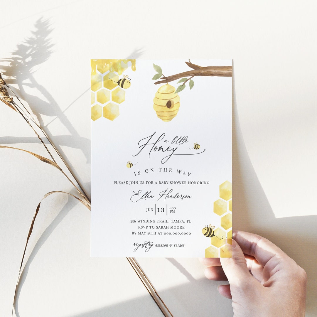 Plantilla de invitación de baby shower de abeja, una pequeña invitación ...