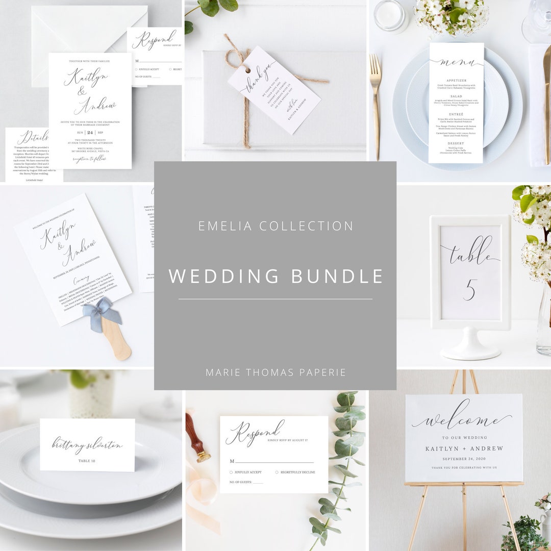 Elegant Script Wedding Template Bundle, Wedding Invitation Kit, Bundle Wedding Invitations ...