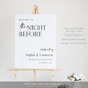 The Night Before Welcome Sign Template, Rehearsal Dinner Welcome Sign ...