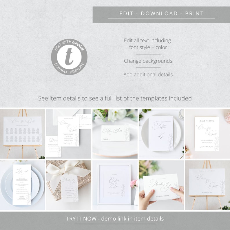 Eliana Elegant Script Wedding Template Bundle Botanical - Etsy