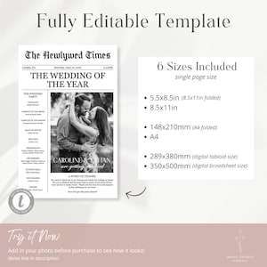 Newspaper Wedding Program Template, Editable Newspaper Wedding Ceremony ...