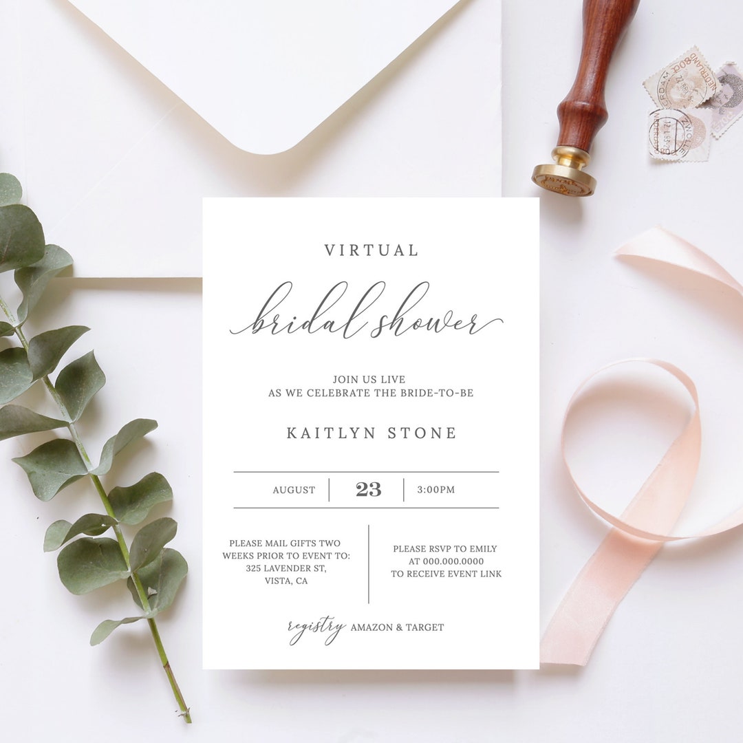 Emelia Virtual Bridal Shower Invitation, Modern Elegant Social Distance ...