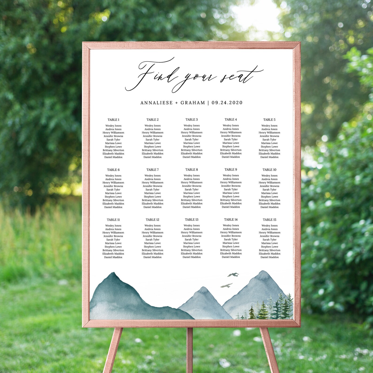 Clara Elegant Mountain Seating Chart Template Rustic Pine - Etsy