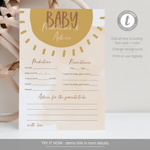 Soli - Baby Predictions and Advice Cards, Sunshine Baby Shower Games ...
