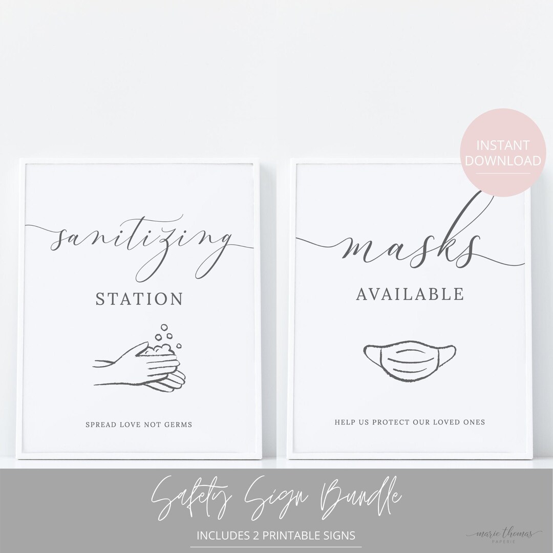 Emelia Wedding Safety Sign Set Mask Sign Bundle Sanitizing - Etsy