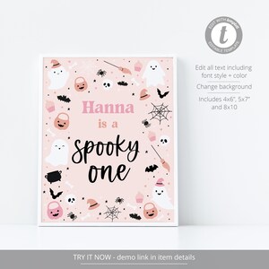Editable Halloween Party Sign Template, Cute Pink Ghost Party Sign ...