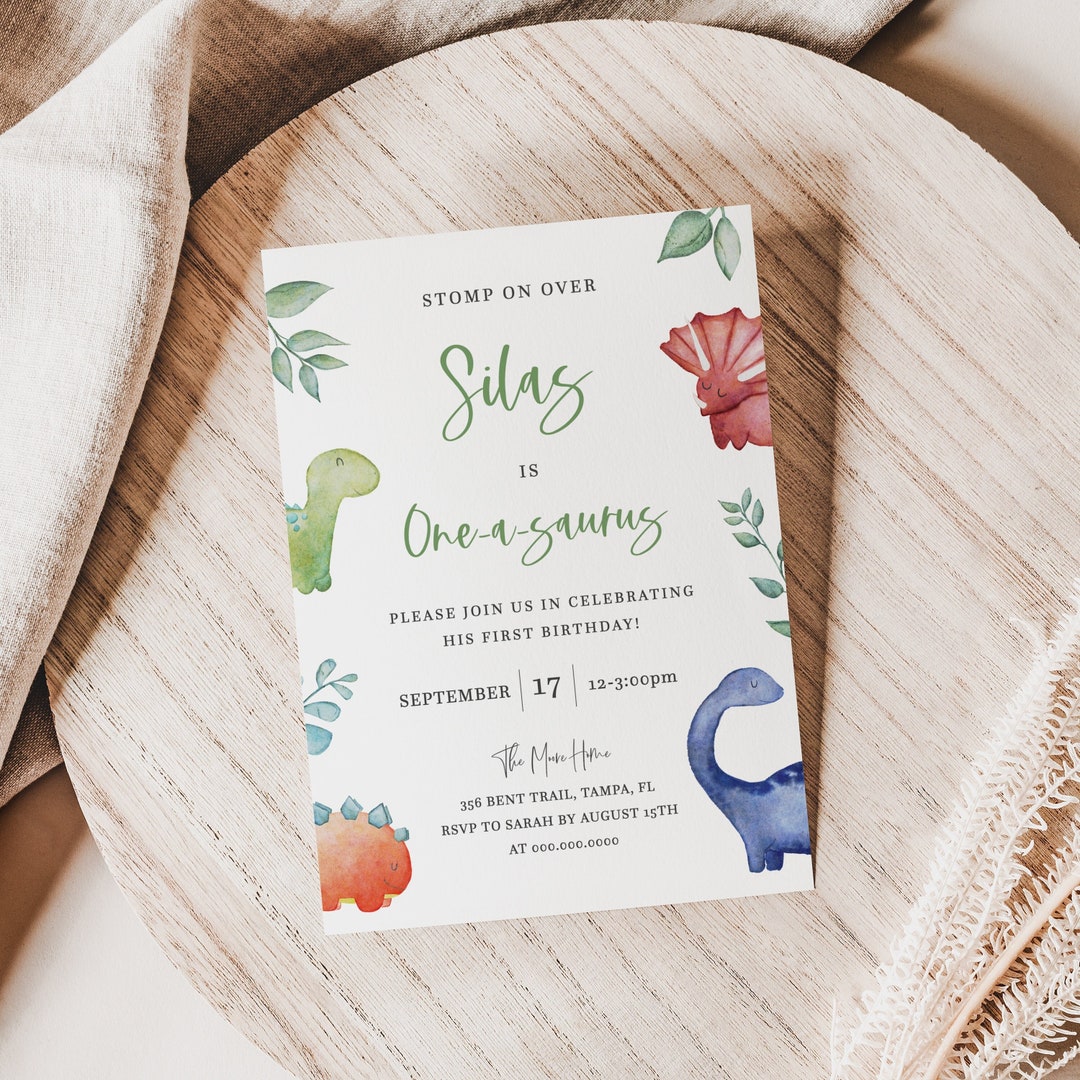 Rex - One-a-saurus First Birthday Invitation Template, Dinosaur First ...