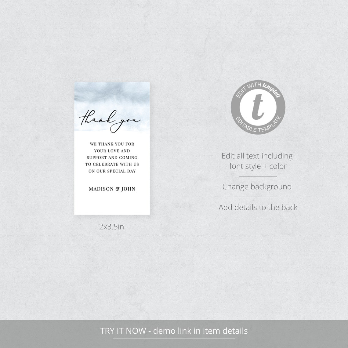 Cece Watercolor Wedding Favor Tag Template Dusty Blue | Etsy