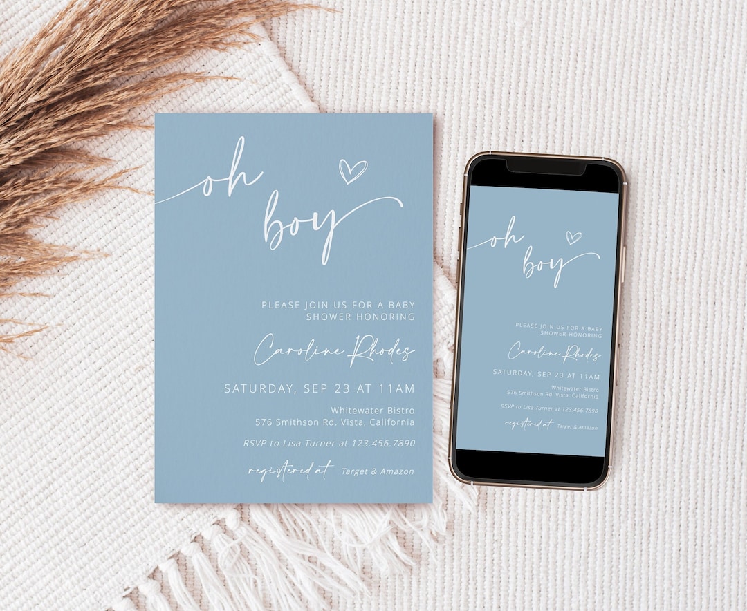Editable Boy Baby Shower Invitation, Oh Boy Baby Shower Invite ...