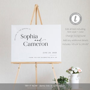 Editable Wedding Welcome Sign, Welcome to Our Wedding Sign, Modern ...