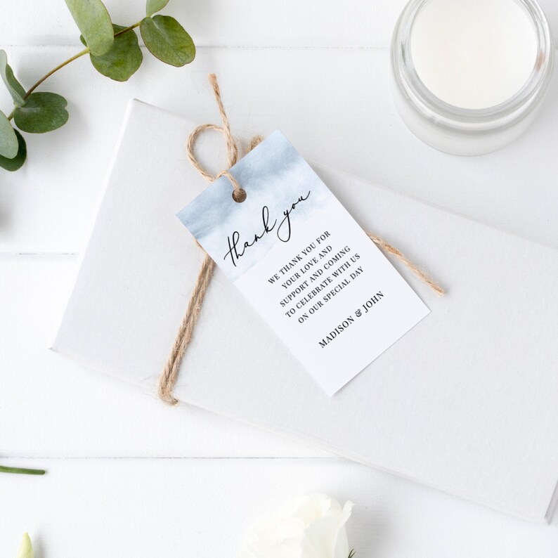 Cece - Watercolor Wedding Favor Tag Template, Dusty Blue Wedding Thank ...