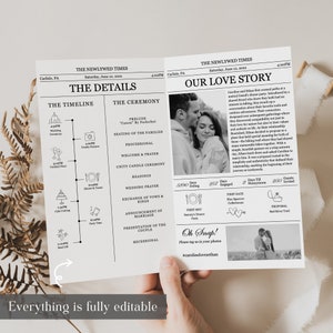 Newspaper Wedding Program Template, Editable Newspaper Wedding Ceremony ...