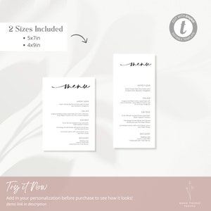 Wedding Menu Template, Minimalist Wedding Menu Card, Elegant Script ...