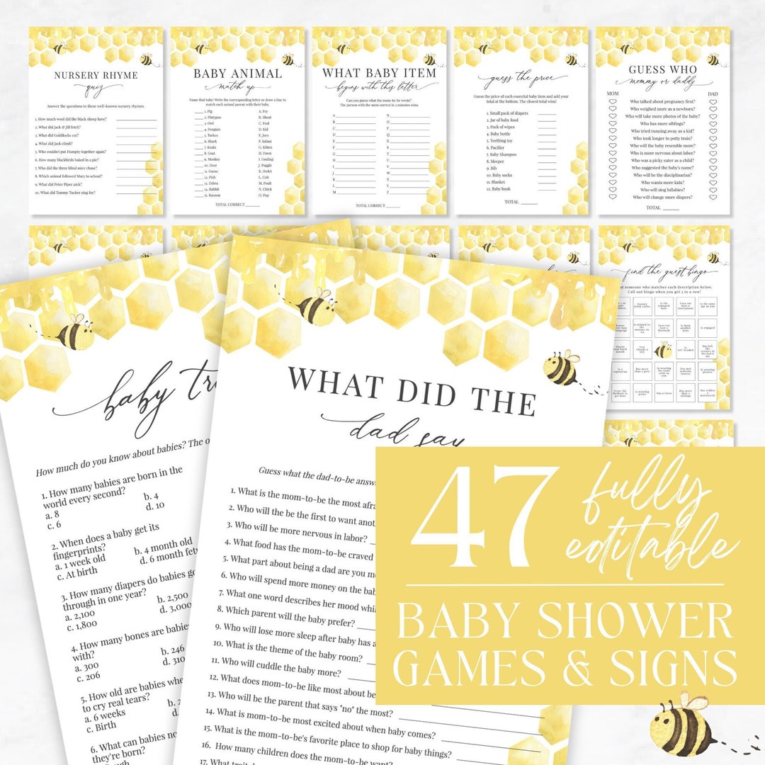 Editable Bee Baby Shower Game Bundle, Honey Bee Baby Shower Games ...