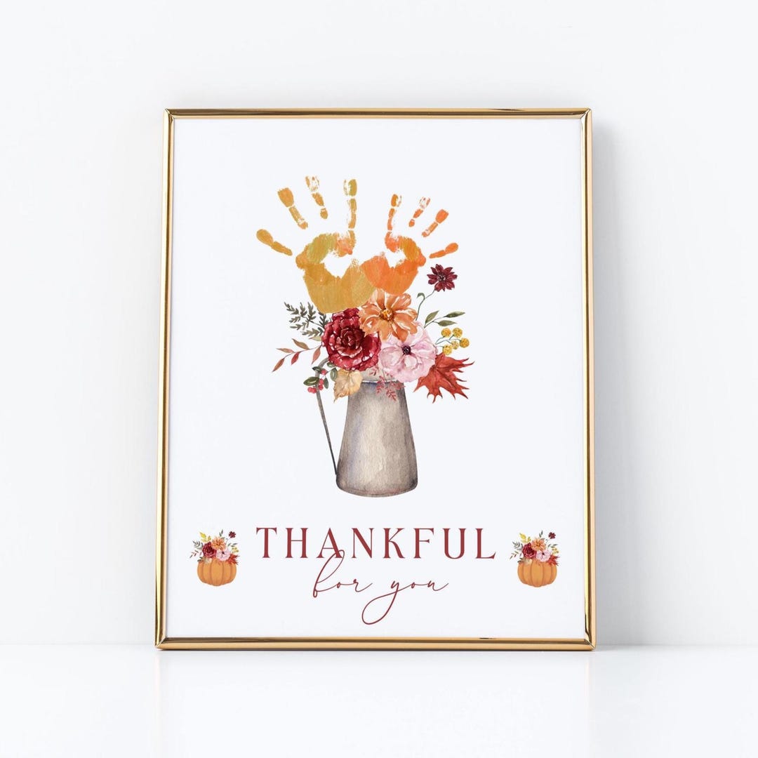 Thanksgiving Handprint Craft, Printable Fall Flowers Activity, Thankful ...