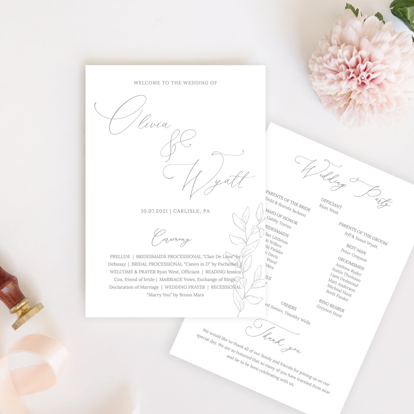 Eliana Elegant Script Wedding Template Bundle Botanical - Etsy
