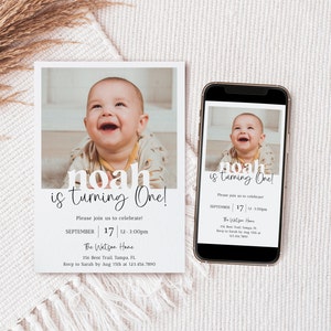 Editable 1st Birthday Photo Invitation, Minimal First Birthday Invite ...
