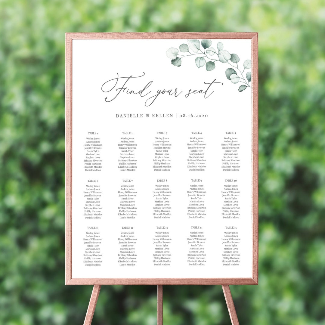 Eucalyptus Seating Chart Template, Elegant Greenery Seating Chart ...
