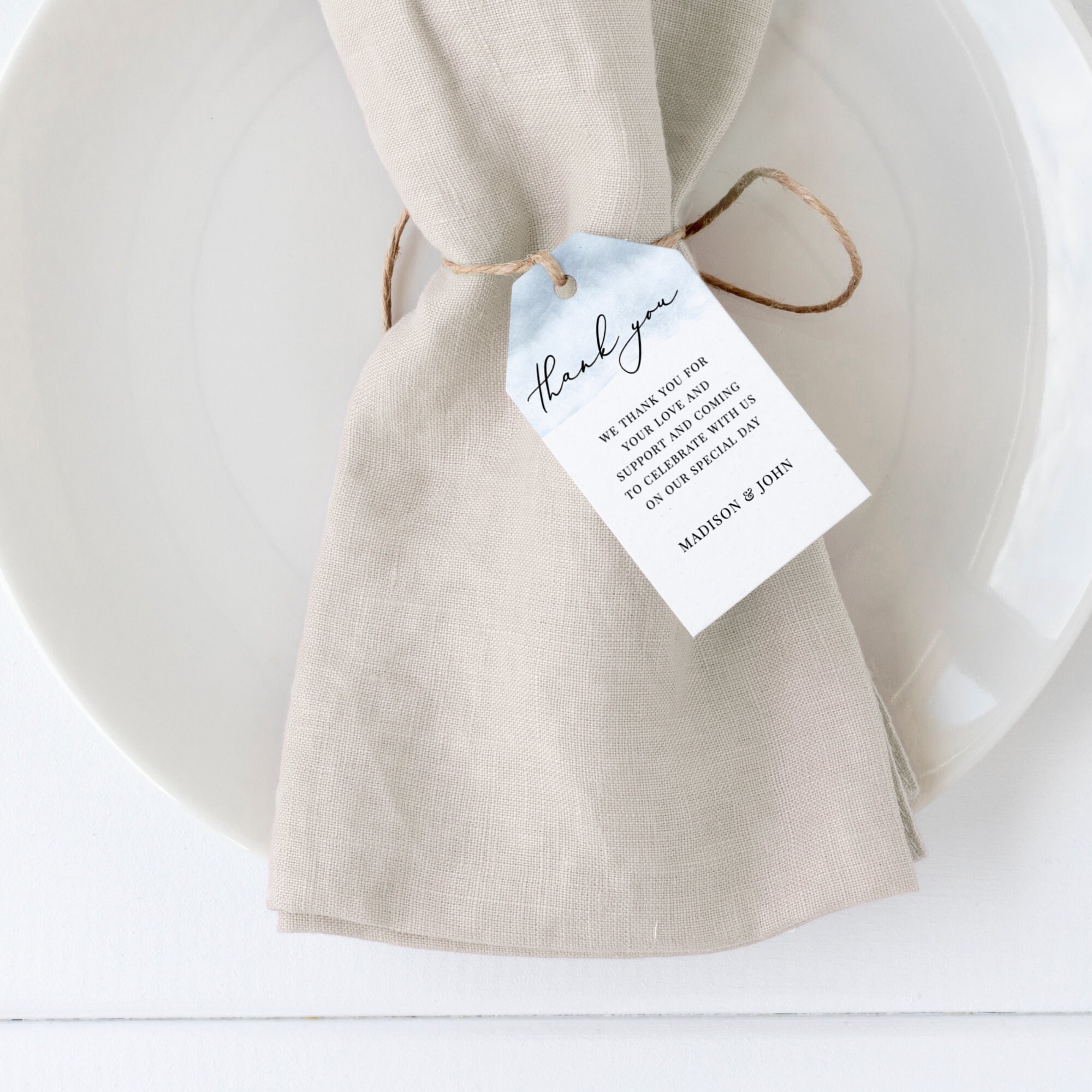 Cece Watercolor Wedding Favor Tag Template Dusty Blue | Etsy