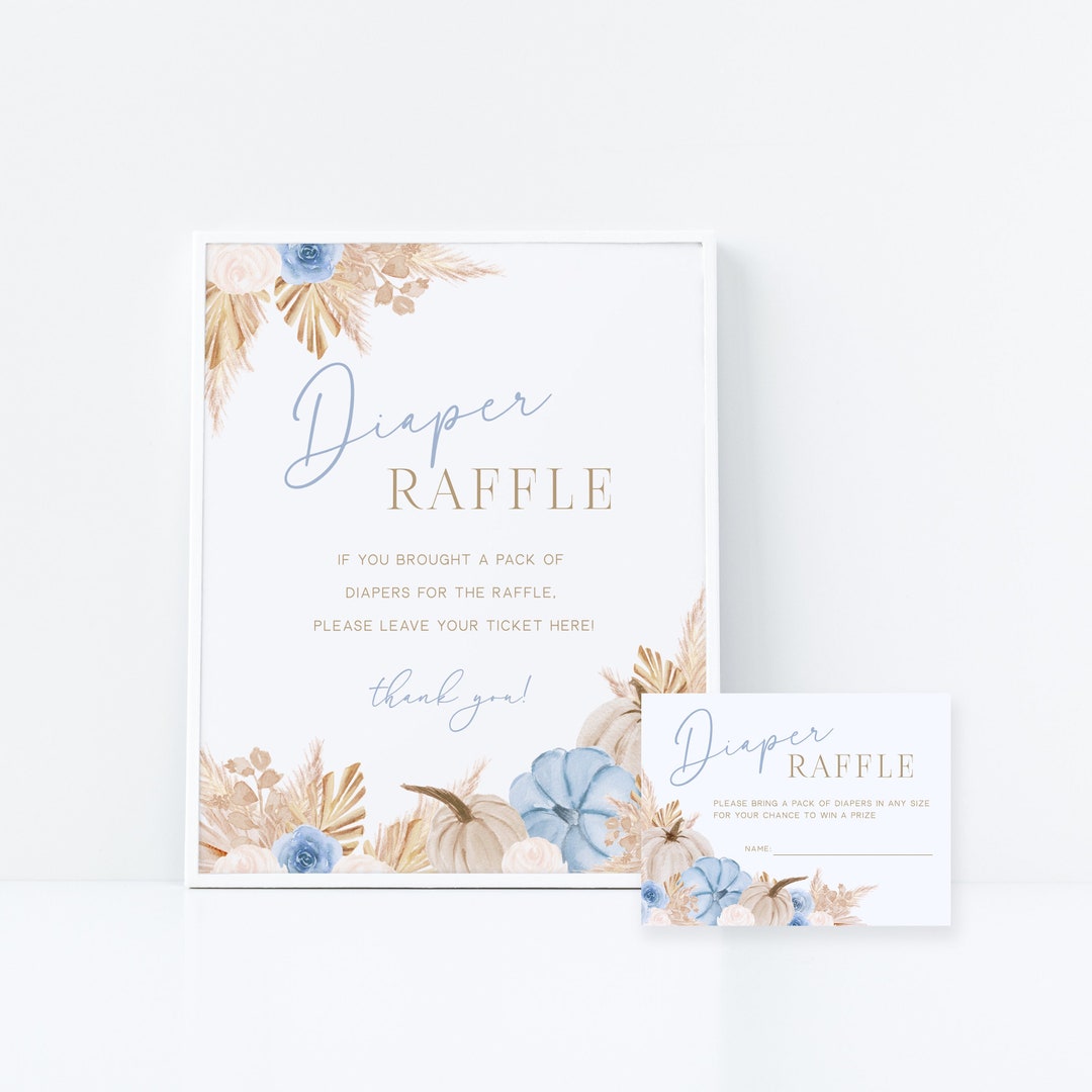 Editable Pumpkin Diaper Raffle Sign Template, Boho Blue Pumpkin Baby ...