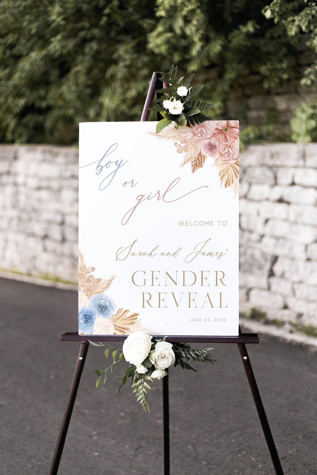 Boho Gender Reveal Welcome Sign, Gender Reveal Welcome Poster, Floral ...