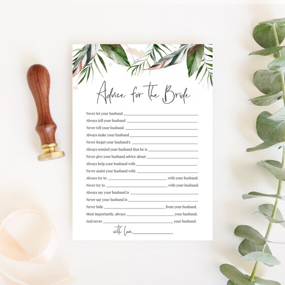 Malie Advice for the Bride Bridal Shower Games Printable - Etsy