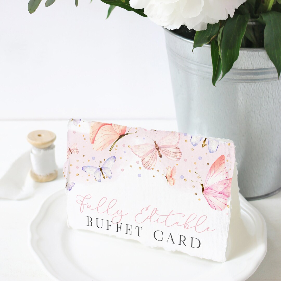 Editable Butterfly Buffet Card Template, Pink Butterfly Party Food ...