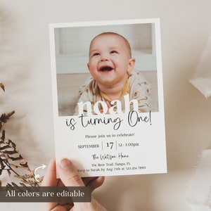 Editable 1st Birthday Photo Invitation, Minimal First Birthday Invite ...