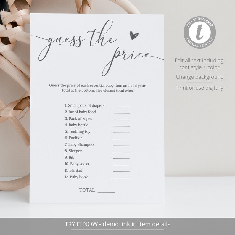 Baby Shower Guess the Price, Baby Shower Games Printable, Baby Shower ...