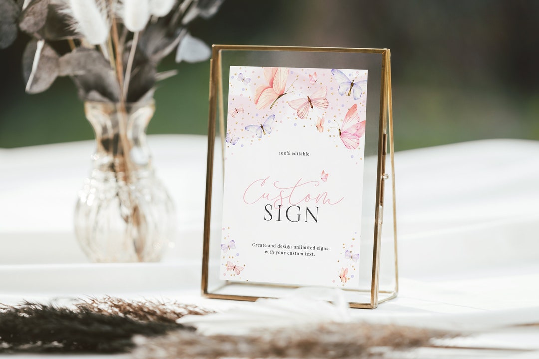 Editable Butterfly Custom Sign Template, Pink Butterfly Custom Sign ...