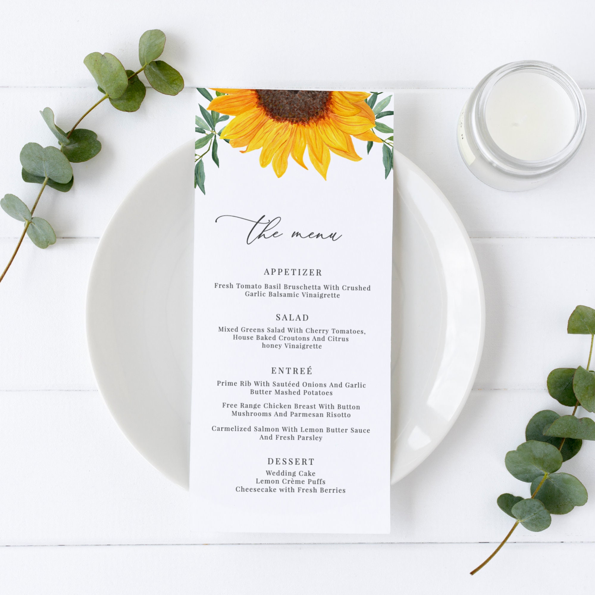 Maybelle Sunflower Wedding Menu Template Rustic Wedding - Etsy