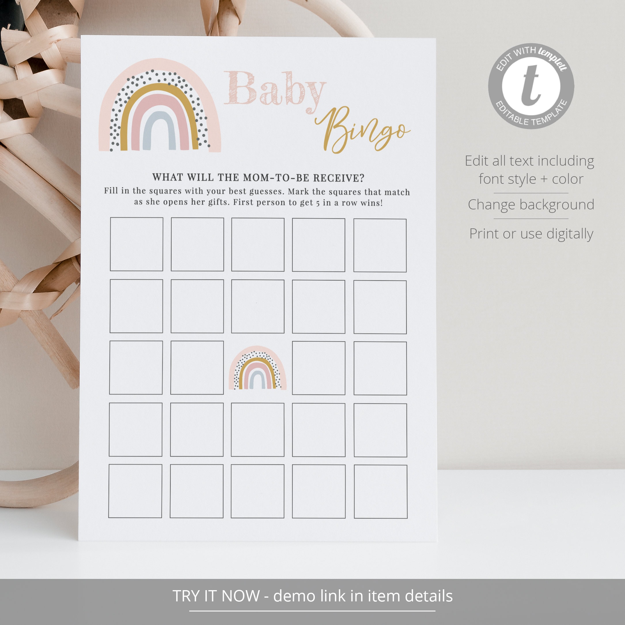 Raylee - Rainbow Baby Shower Games Printable, Bundle of 5, Boho Rainbow ...