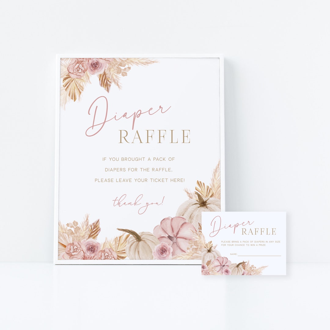 Editable Pumpkin Diaper Raffle Sign Template, Boho Pink Pumpkin Baby ...