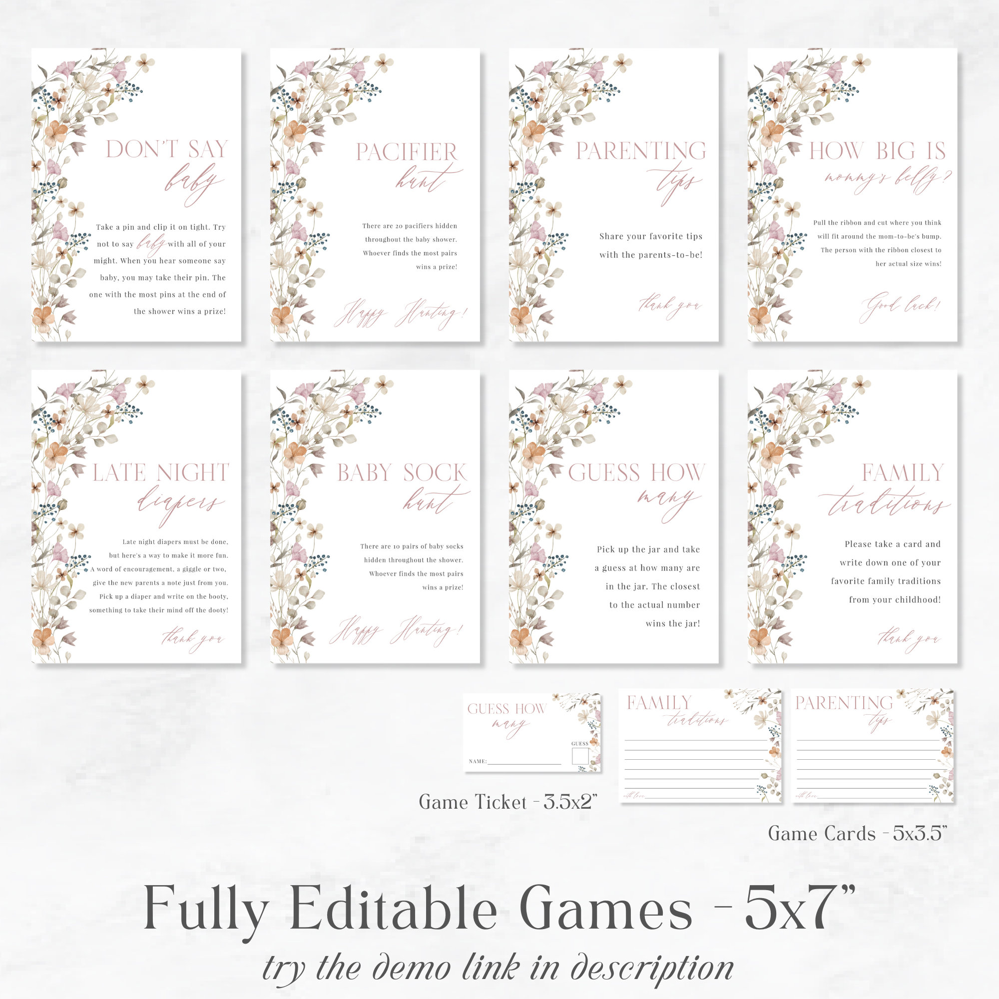 Editable Wildflower Baby Shower Game Bundle, Floral Baby Shower Games ...