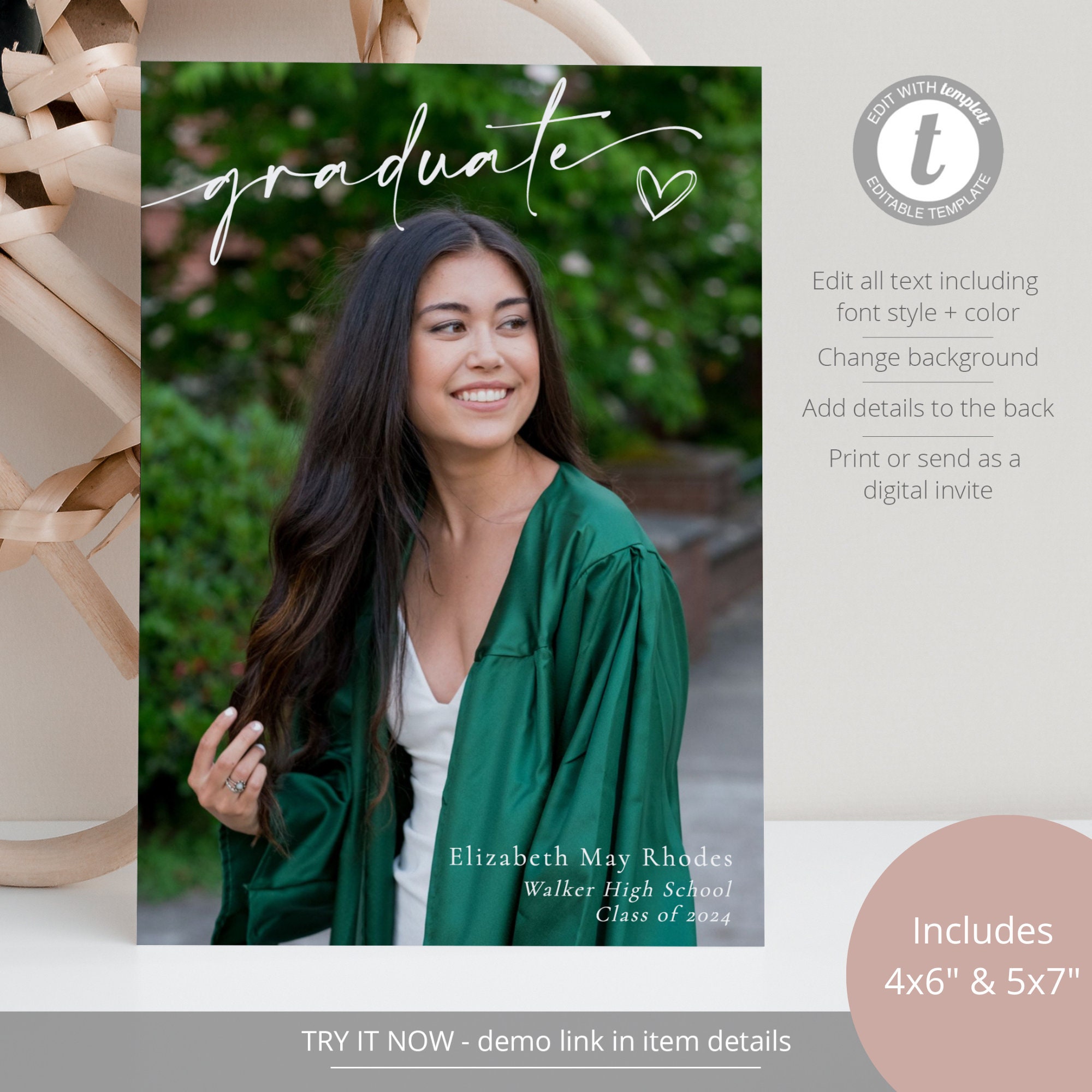 Editable Graduation Invitation Template, Modern Graduation Announcement ...
