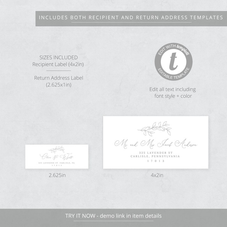 Eliana Script Address Label Template Botanical Wedding - Etsy