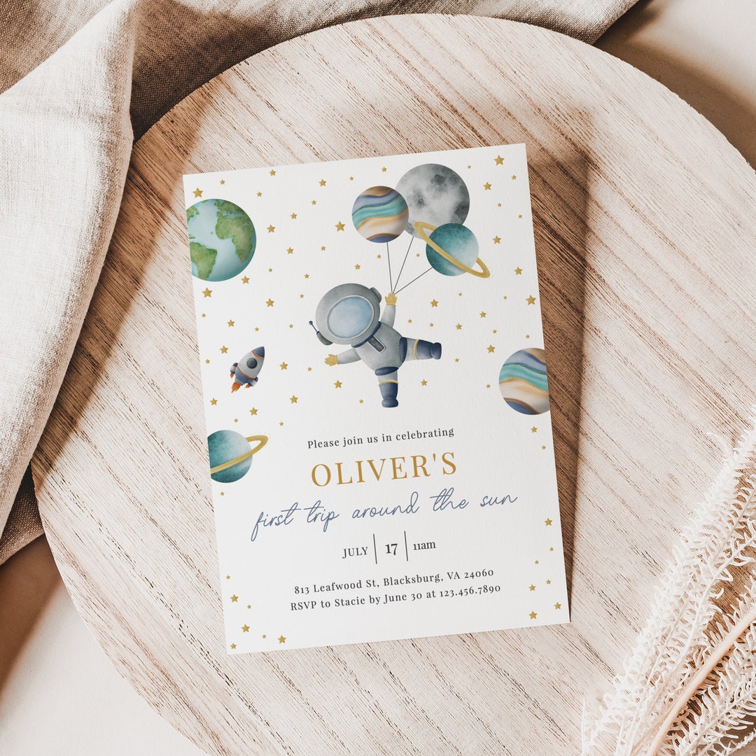 Editable First Trip Around the Sun, Outer Space First Birthday ...