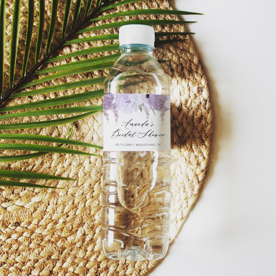 Lavender Water Bottle Labels Template, Bridal Shower Water Bottle Label ...