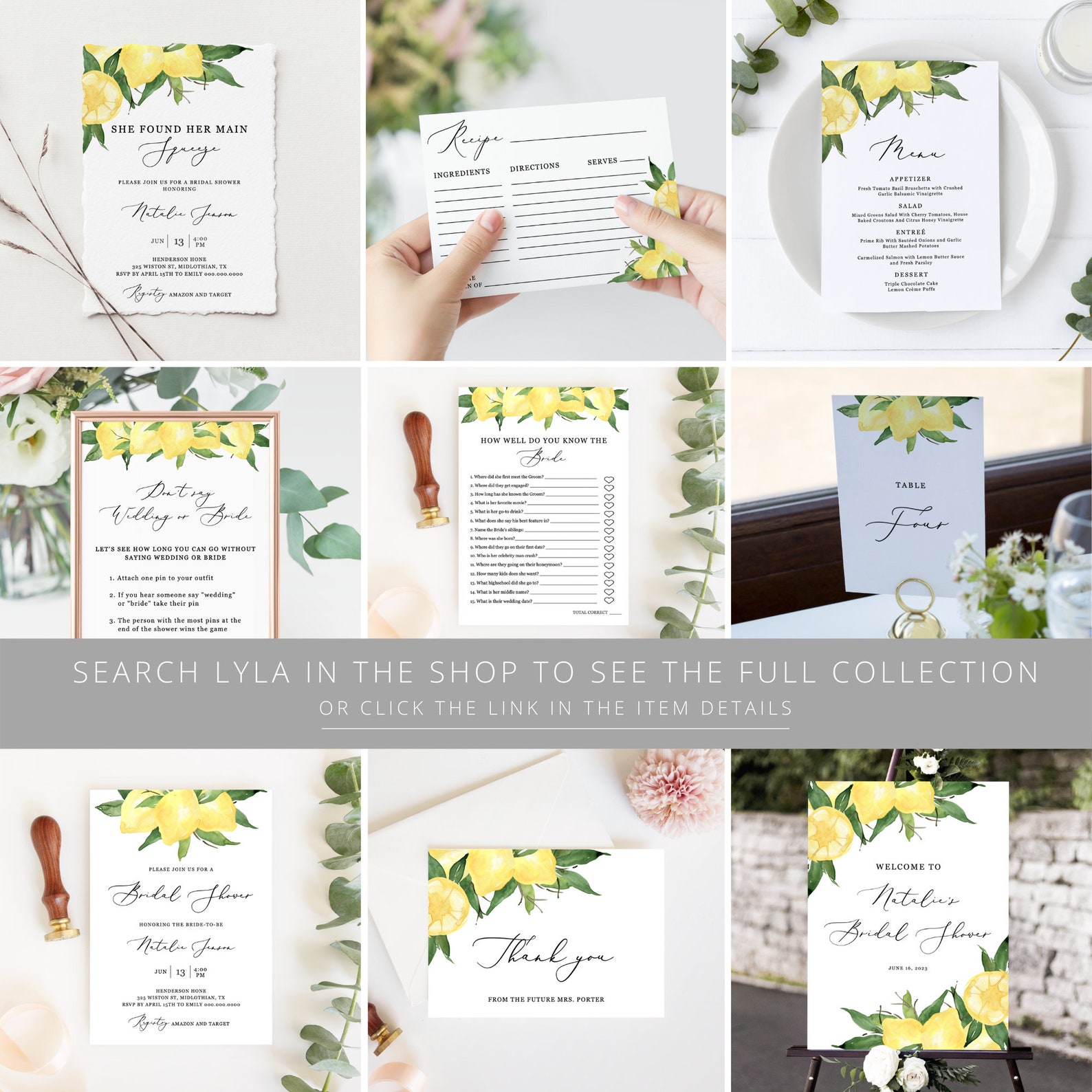 Lyla - Lemon Wedding Menu Template, Summer Citrus Wedding Menu Card ...